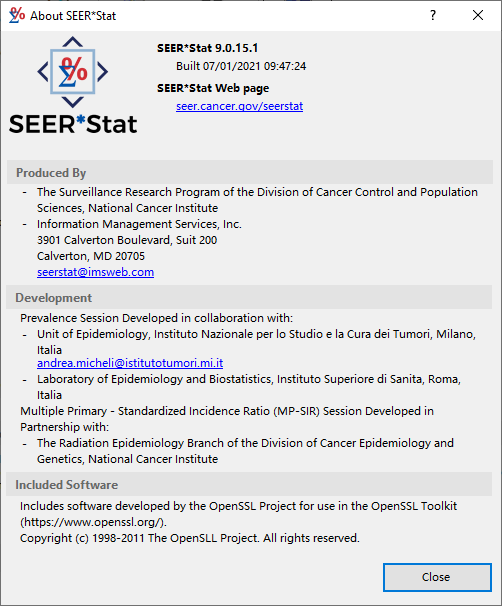 DialogAppAbout.png — SEER*Stat Help System