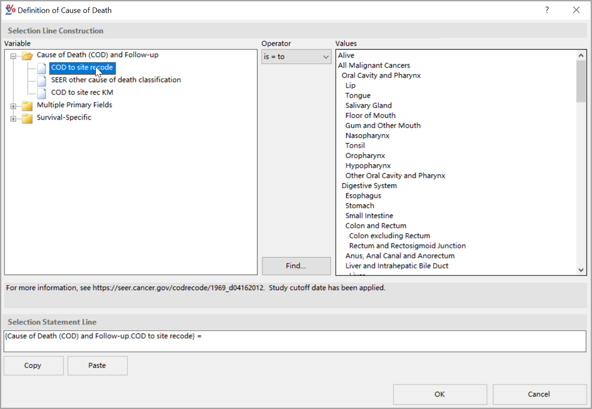 Definition of Cause of Death Dialog.png — SEER*Stat Help System