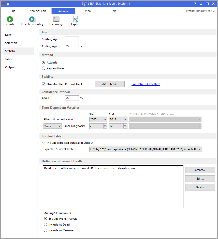 LT Session Statistic tab.png — SEER*Stat Help System