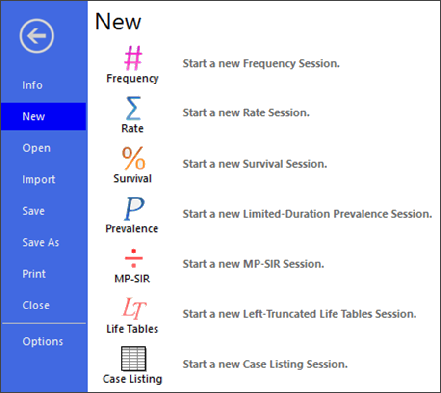 New Session Menu.png — SEER*Stat Help System