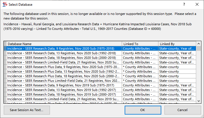 SelectAnotherDatabase.png — SEER*Stat Help System